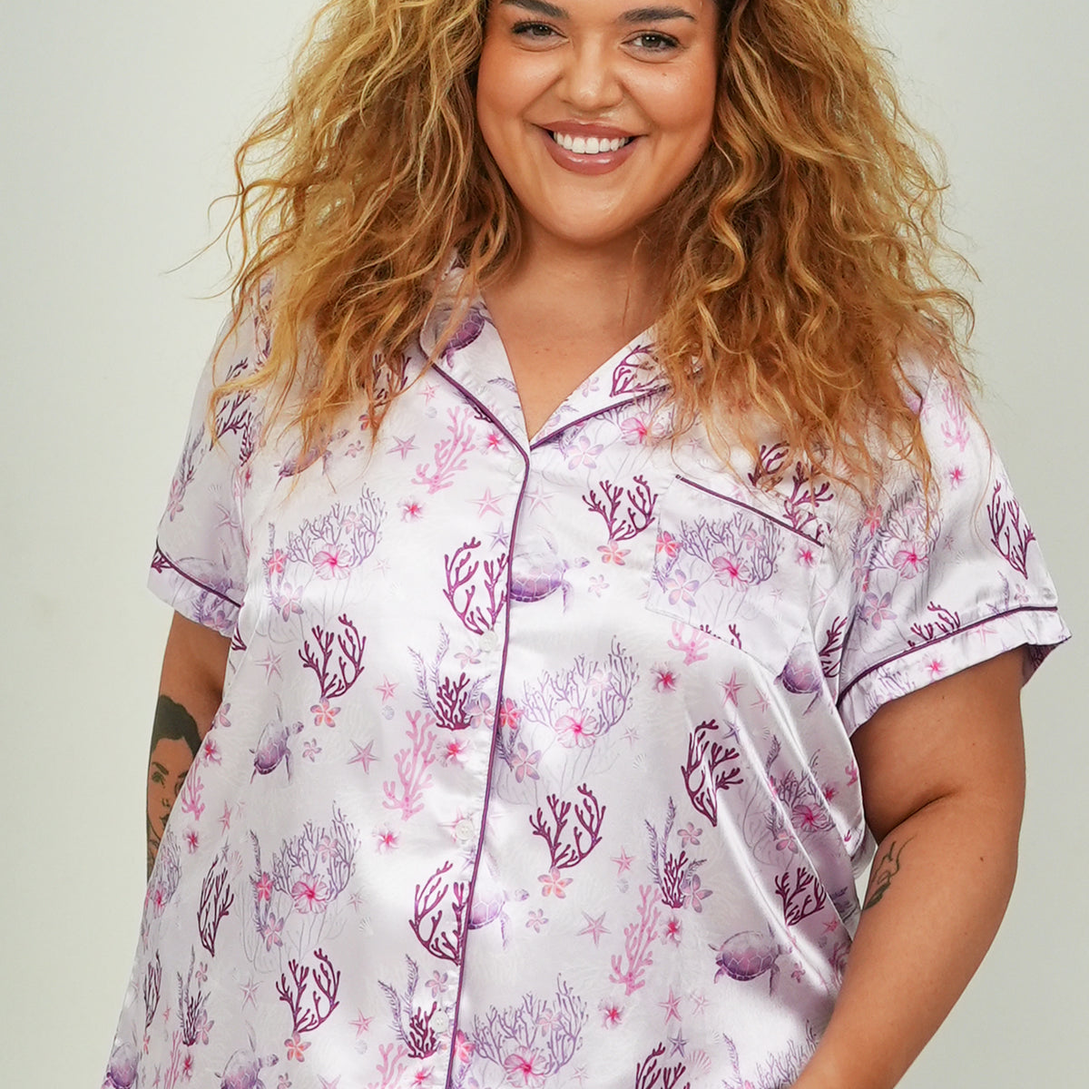 Lilac Garden Under the Sea Satin Short Pyjama Set | Night Sweet Thing ...