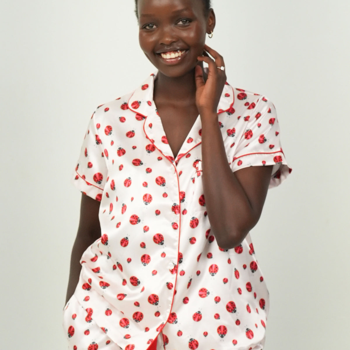 Red Lady Bugs Satin Short Pyjama Set | Night Sweet Thing – Night Sweet ...