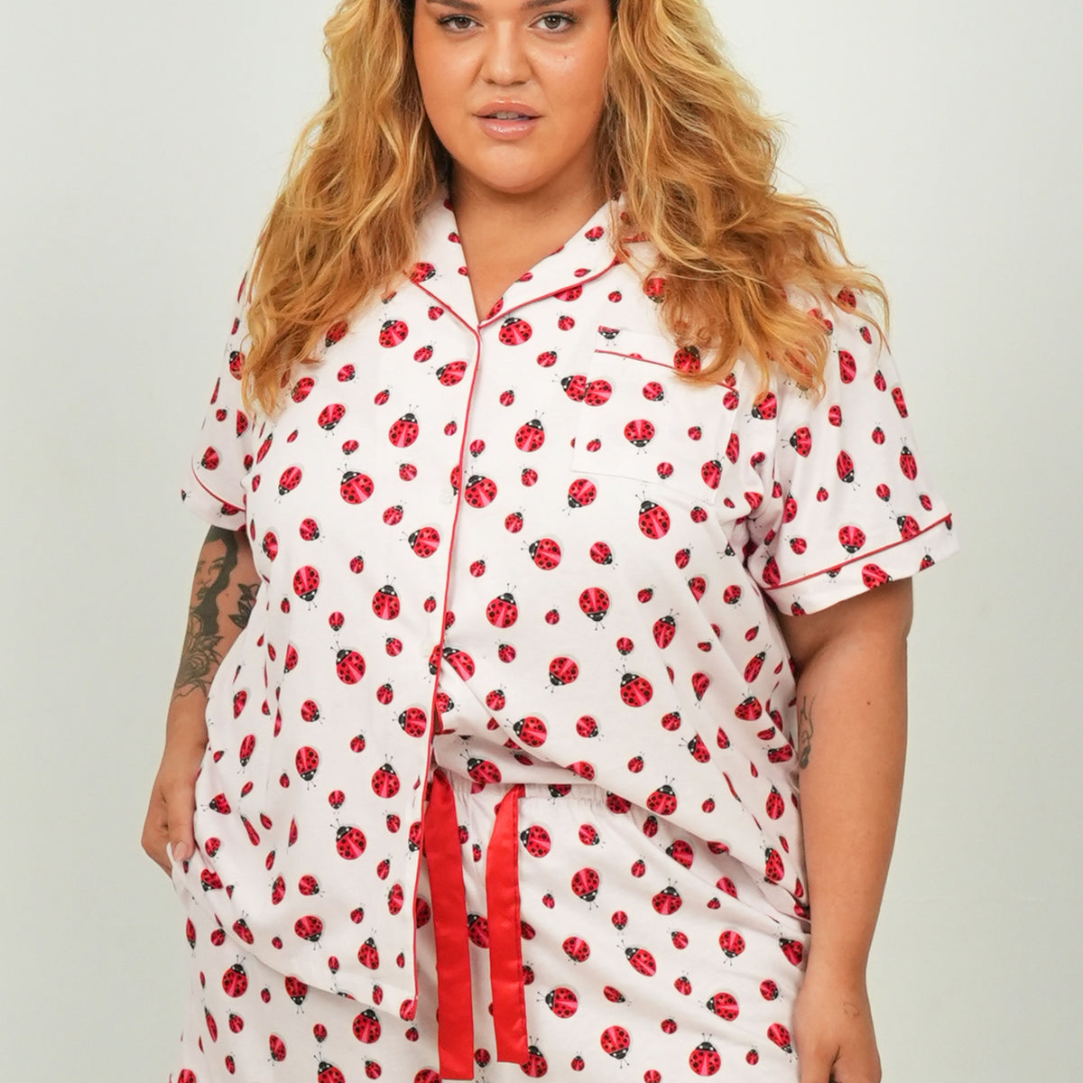 Red Lady Bugs Jersey Knit Cotton Short PJ Set | Night Sweet Thing AU